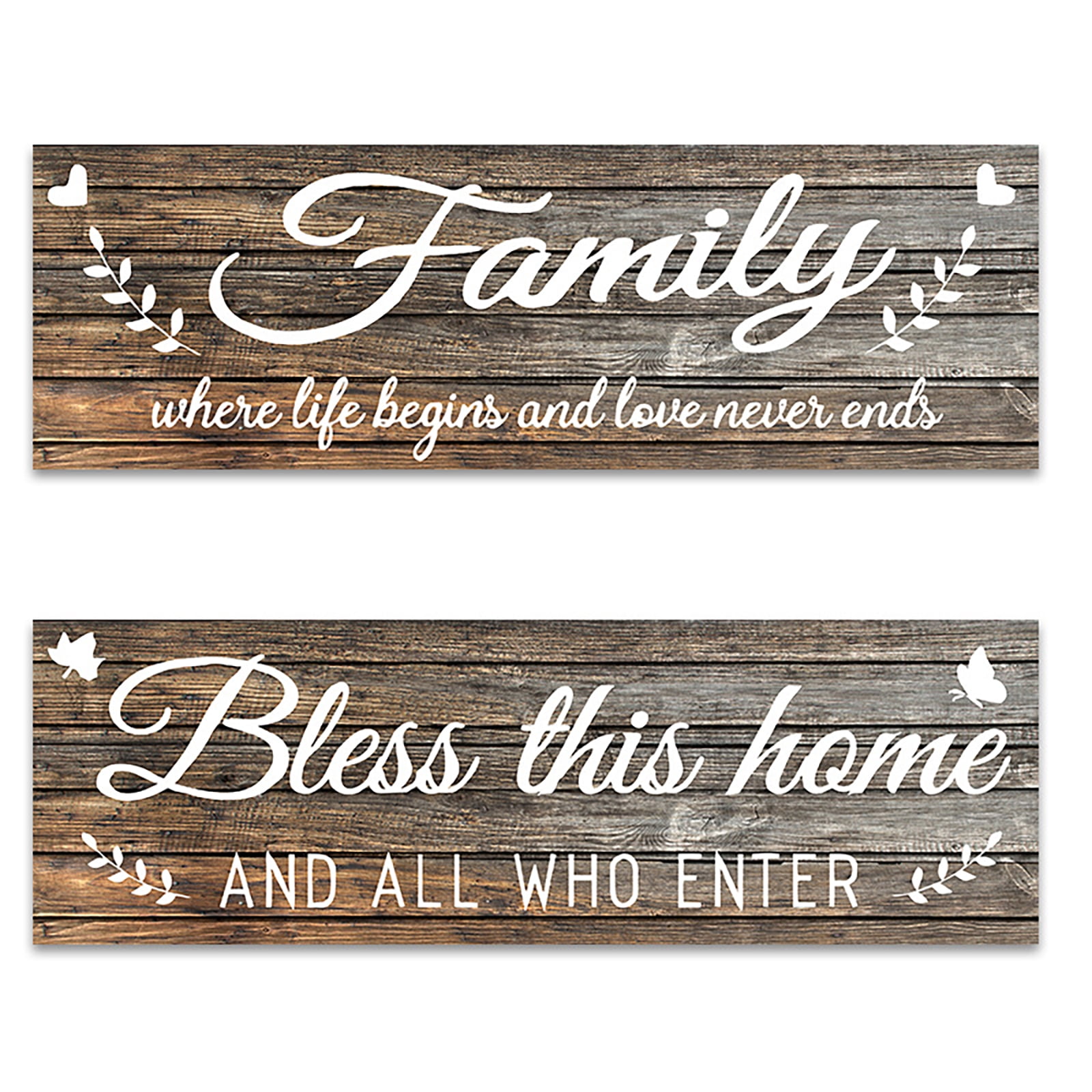2 Pieces Hanging Wooden Sign,Rustic Bless Family Hanging Sign Wall ...