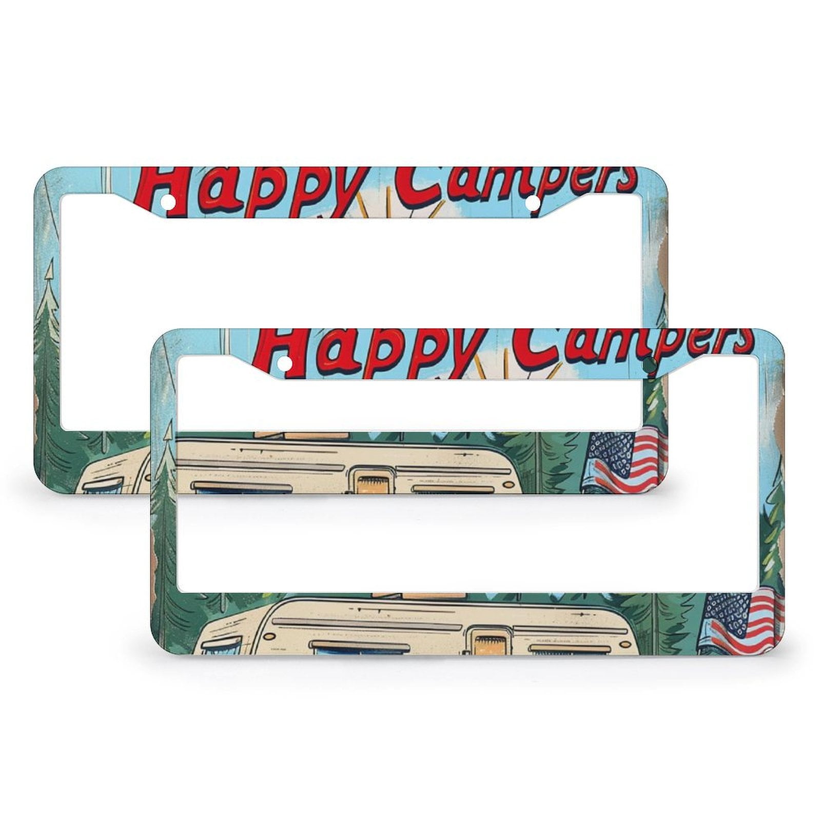 2 Pieces Happy Campers License Plate Cover Travel Trailer Camping Car ...