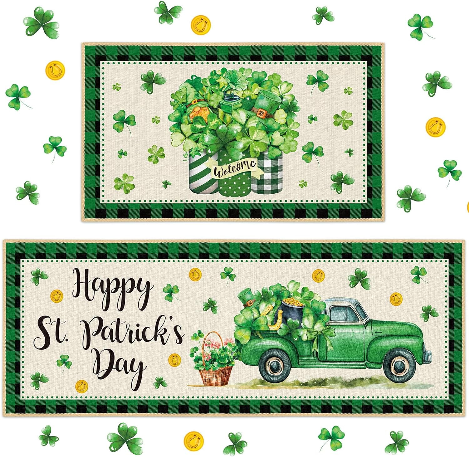 2 Pieces Happy St. Patrick''s Day Kitchen Rugs Irish Shamrock Rugs ...