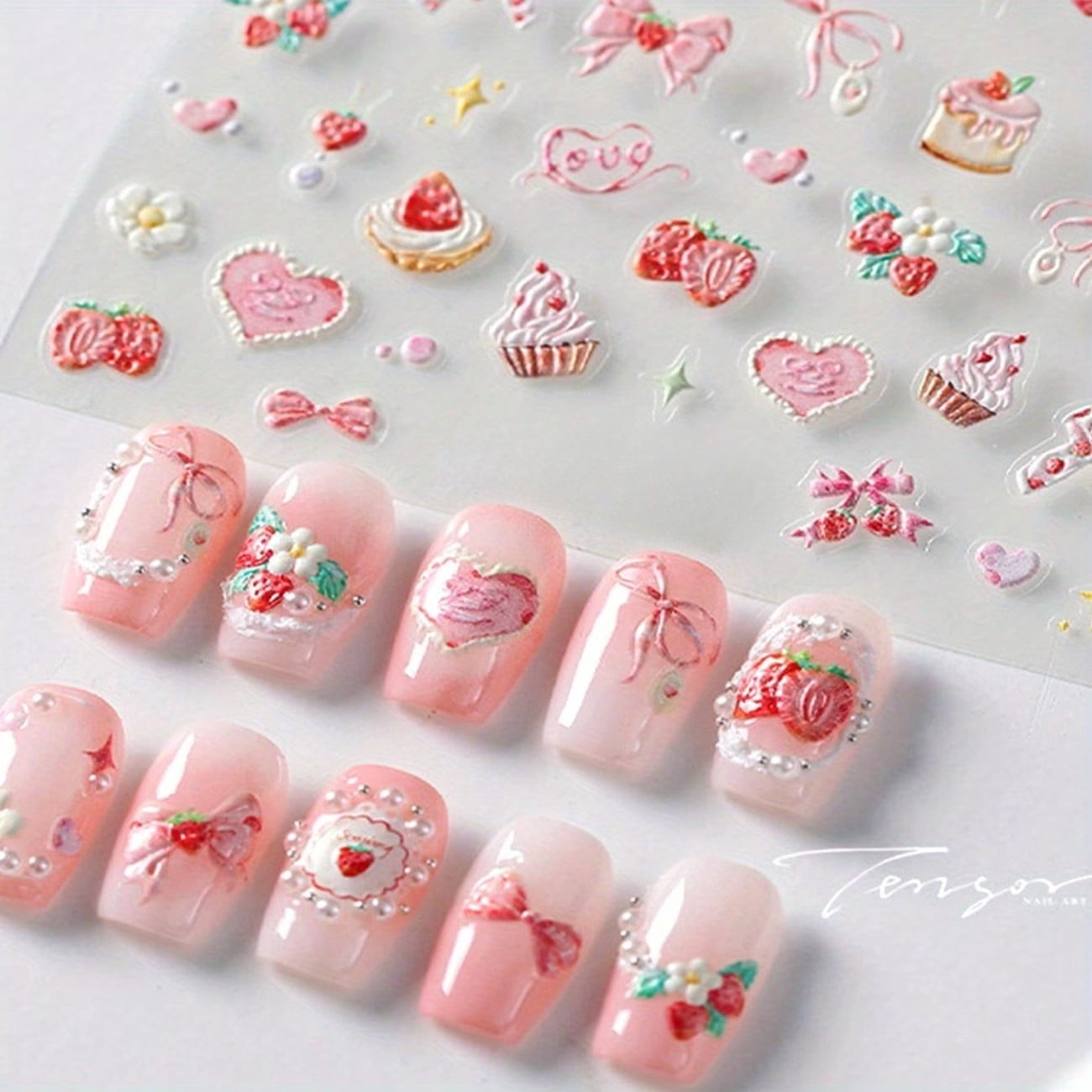 2 Pieces Heart Shape Bowknot Nail Art Stickers - 5D Y2K Style for ...