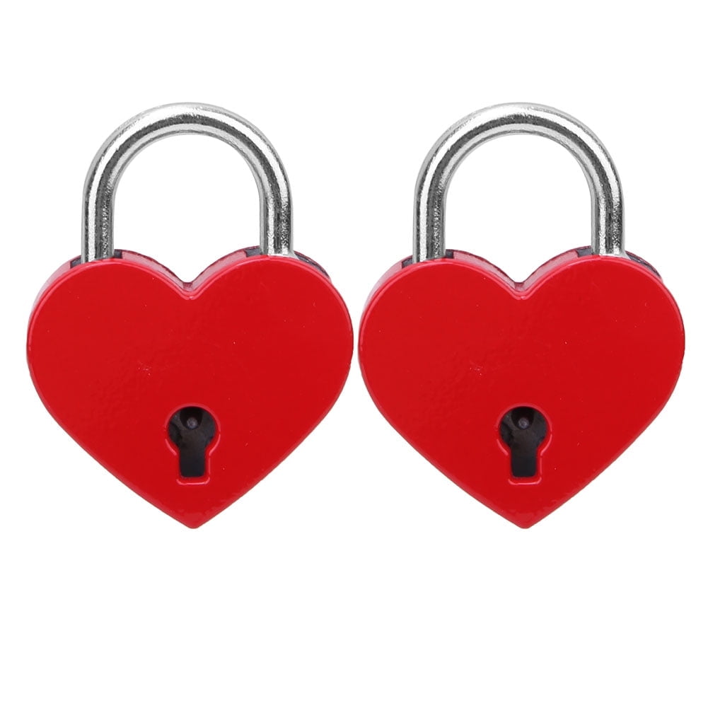 2 Pieces Heart Shape Metal Lock with Key Colorful Exquisite Padlock for ...