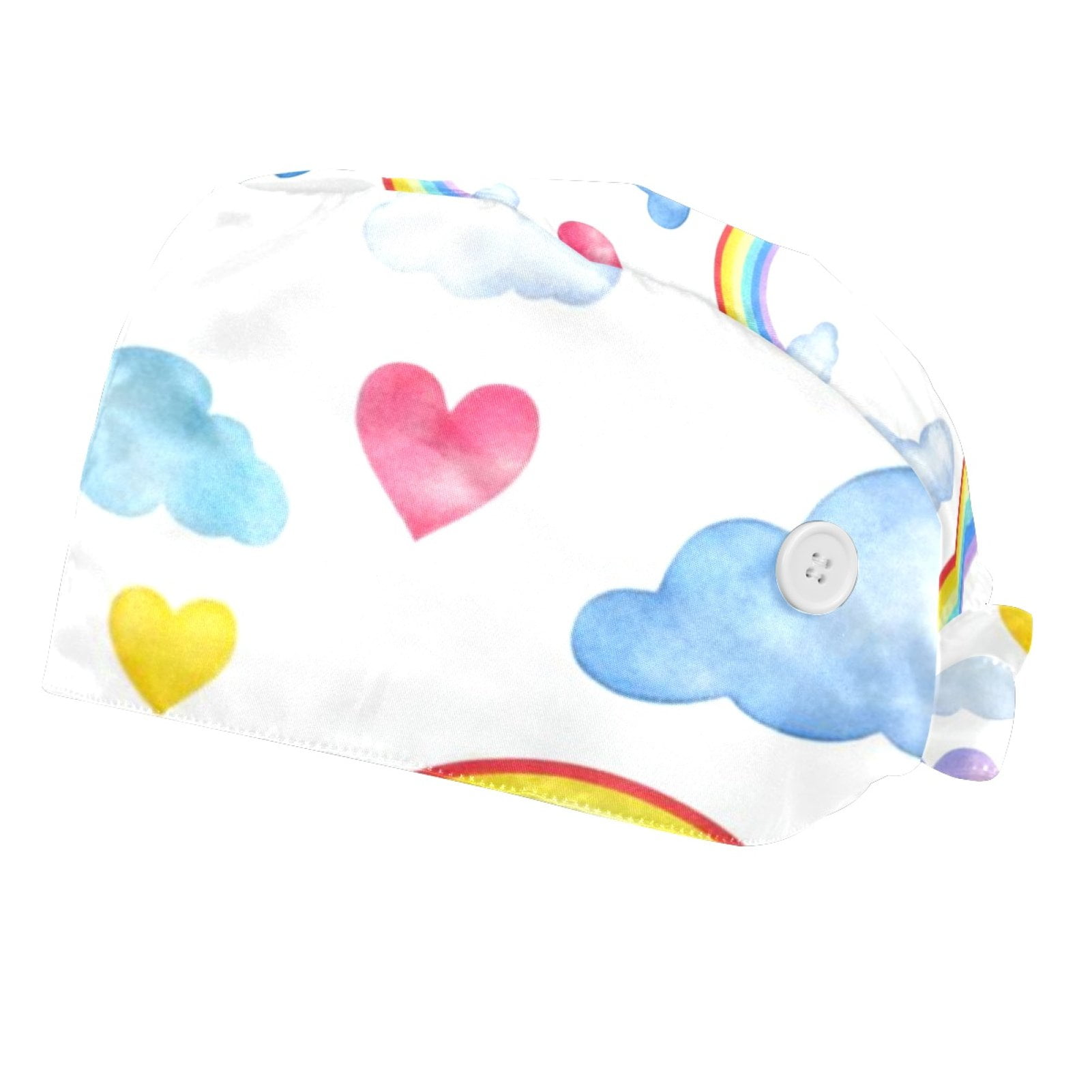 2 Pieces，Hearts rainbow cloud stars，Scrub caps women，Dental scrub caps ...