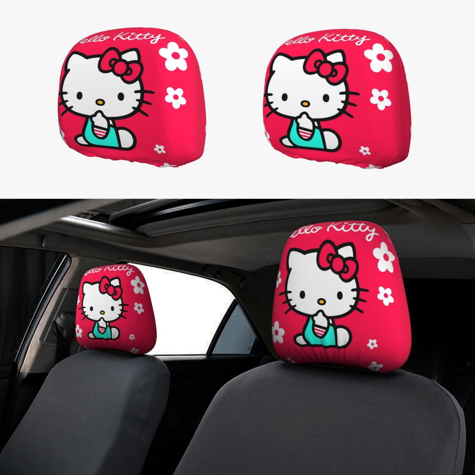 2 Pieces Hello Kitty Car Headrest Cover Seat Rest Protector Cover ...