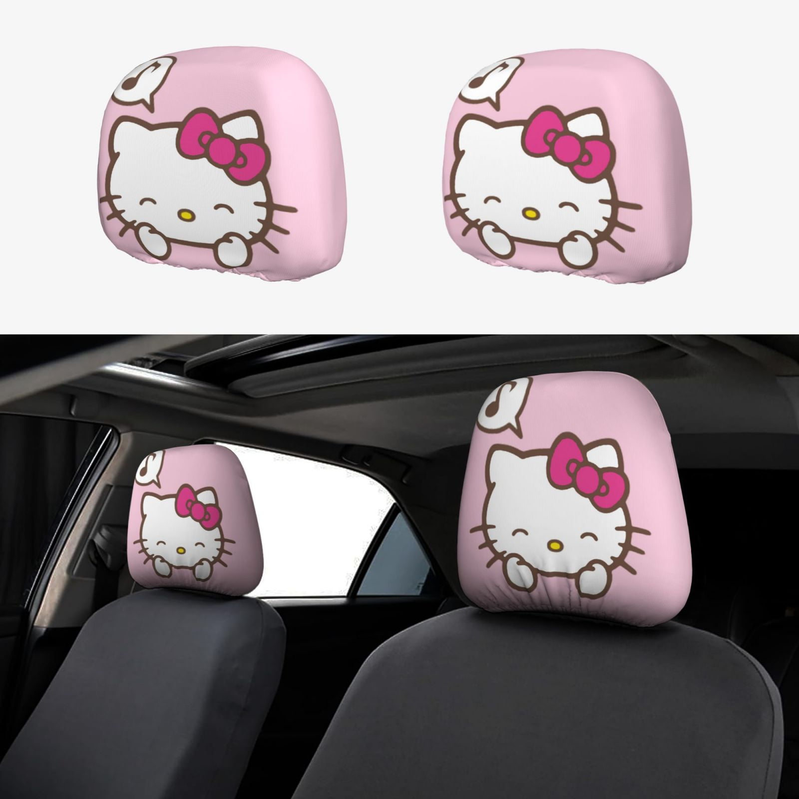 2 Pieces Hello Kitty Car Headrest Cover Seat Rest Protector Cover ...