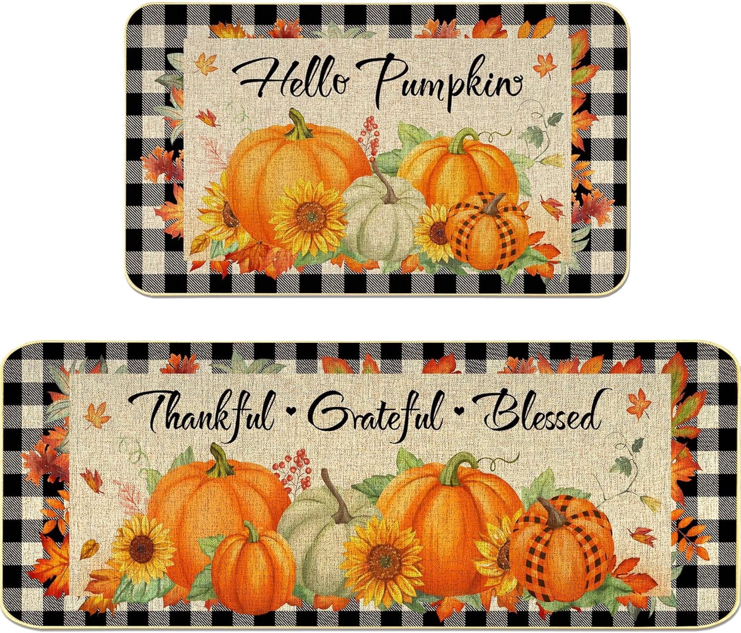 2 Pieces Hello Pumpkin Kitchen Mat Autumn Kitchen Rugs Thanksgiving ...