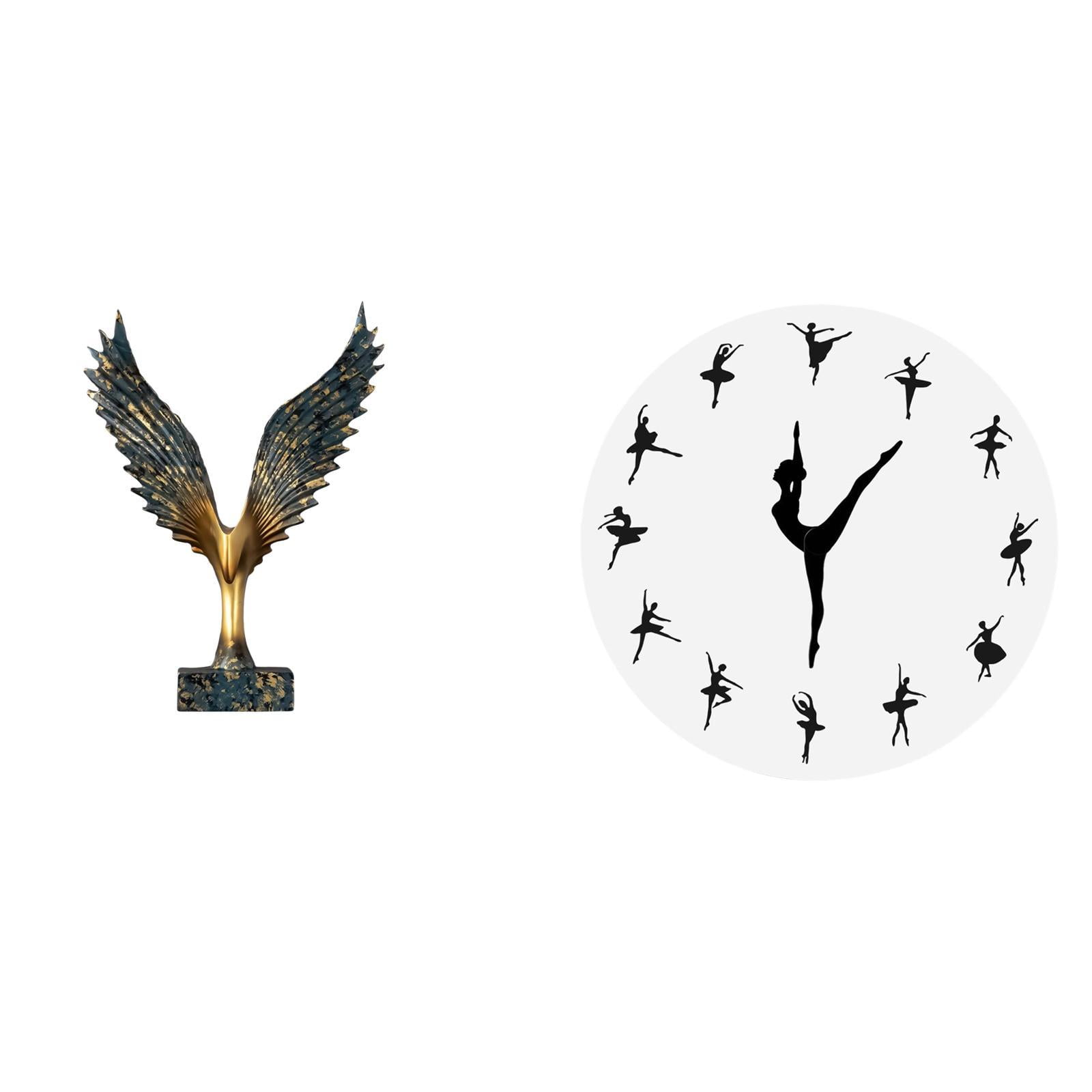 2 Pieces Home Statue Wing Sculpture Wall Clock Resin Material for ...