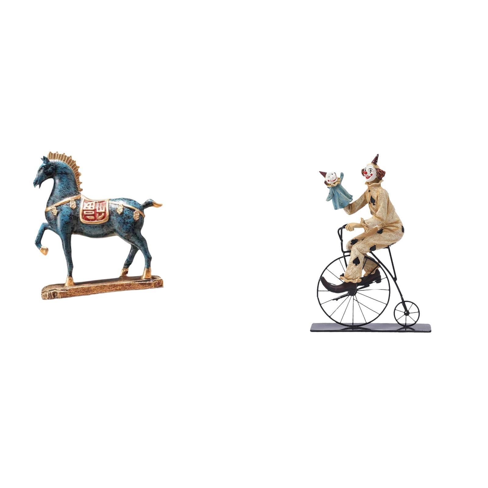 2 Pieces Horse Figurine Clown Statue Tabletop Ornament Resin Material ...