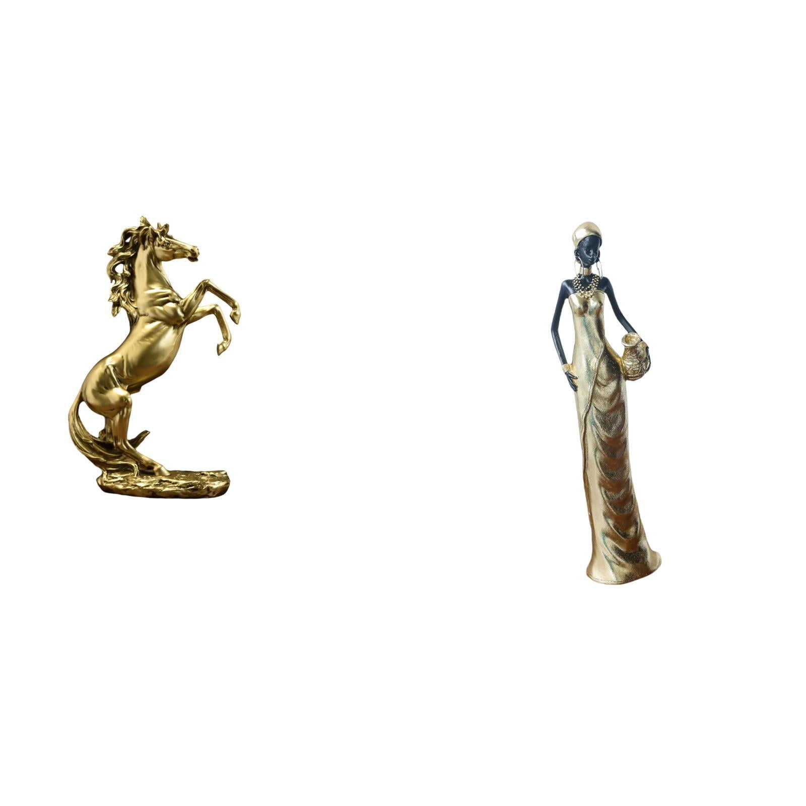 2 Pieces Horse Statue Tribal Lady Figurine Resin Material Tabletop ...