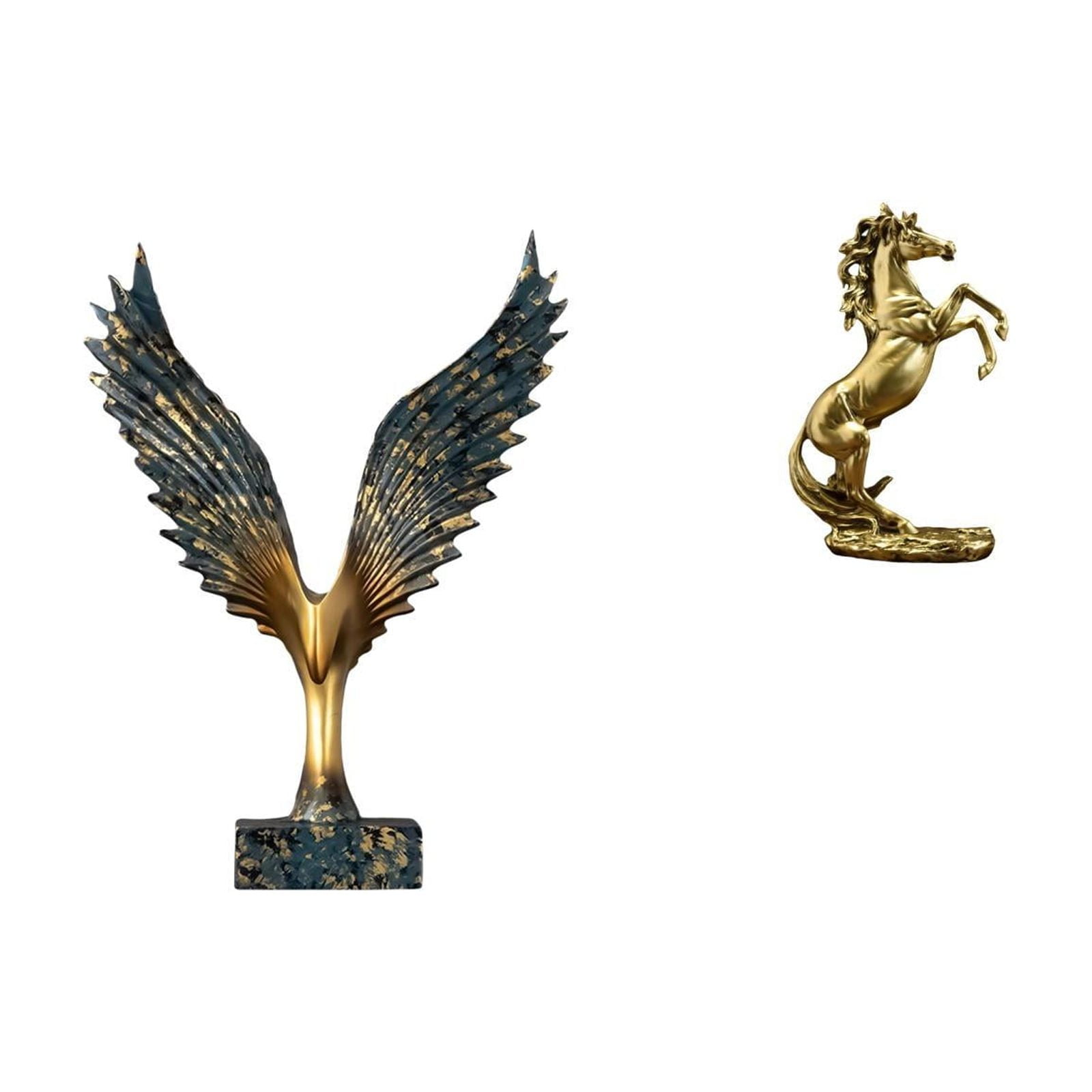 2 Pieces Horse Statue Wing Sculpture Resin Ornament Handmade Table ...