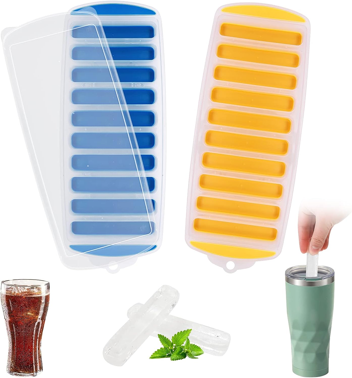 2 Pieces Ice Cube Tray, Bottle Ice Stick Trays Bottom Silicone Easy ...