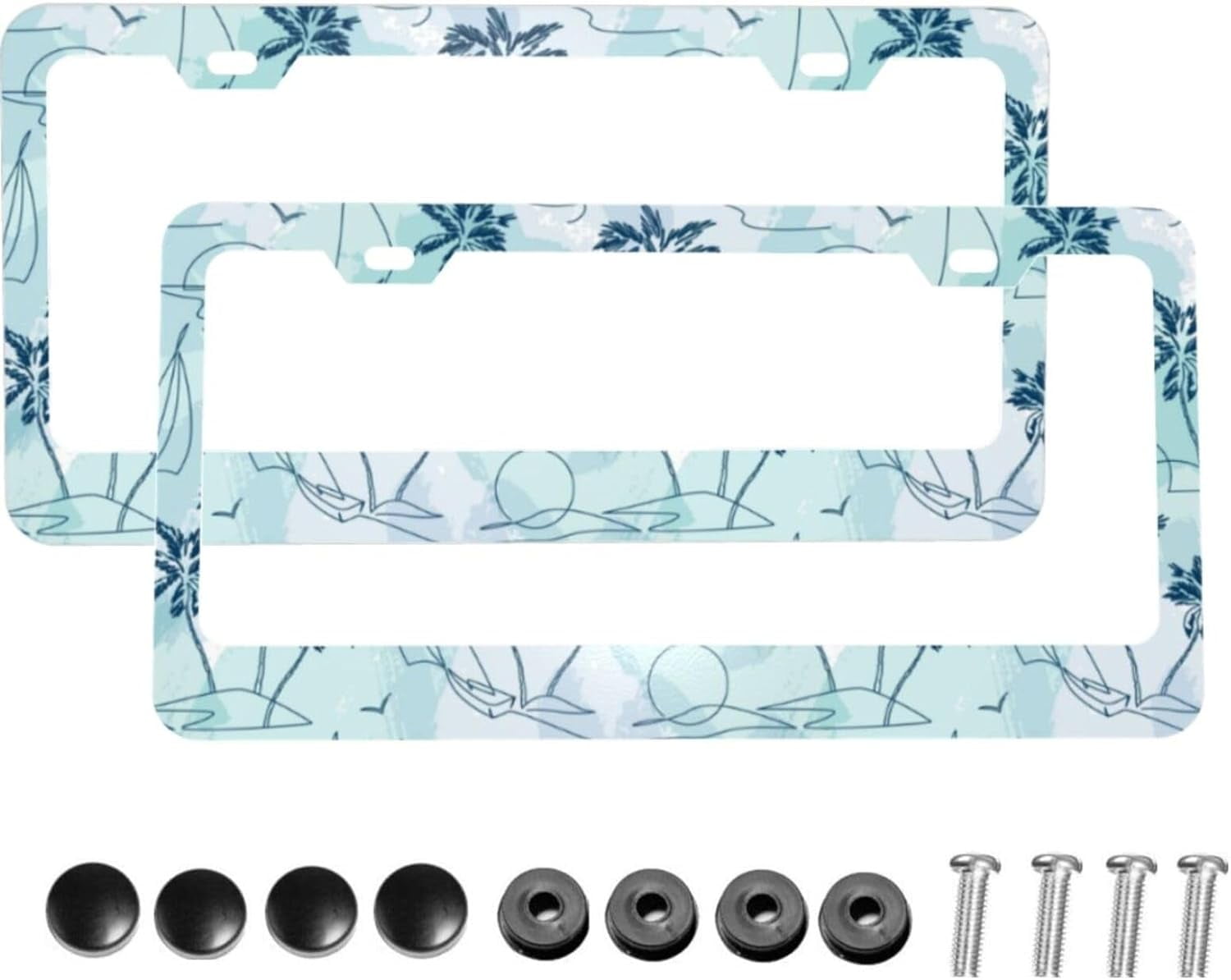 2 Pieces Island Pattern Aluminum Metal License Plate Frame with Screw ...