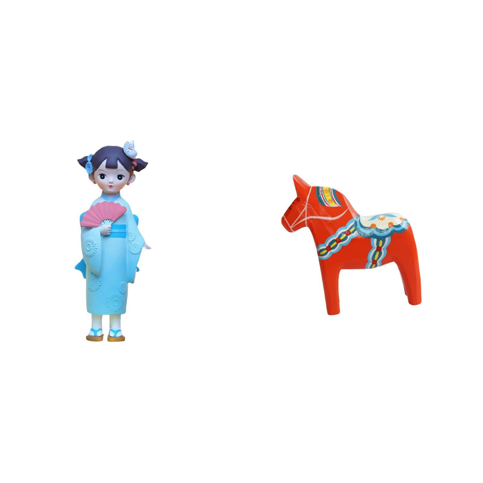 2 Pieces Japanese Geisha Doll Swedish Dala Horse Desktop Figurine Hand ...