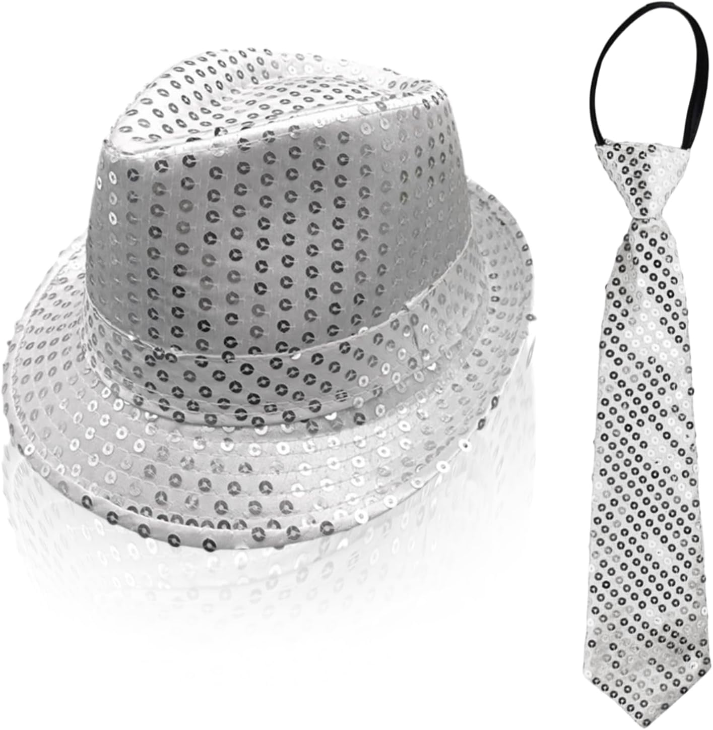2 Pieces Jazz Dance Hat Sequin Hat Necktie,Sequin Fedora Hat for Party ...