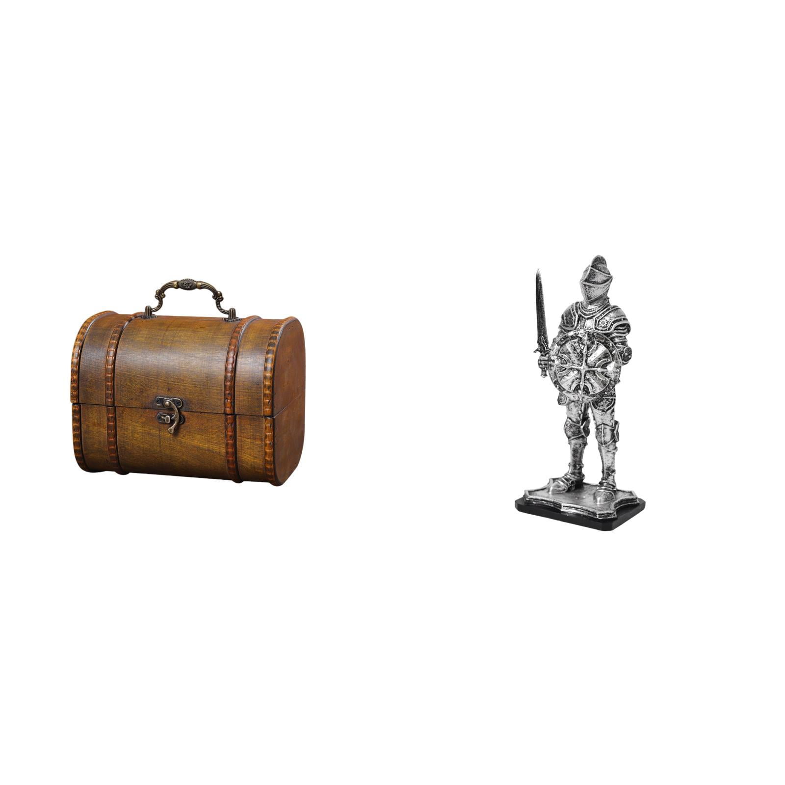 2 Pieces Jewelry Organizer Box Knight Statue Sculpture Wooden ...