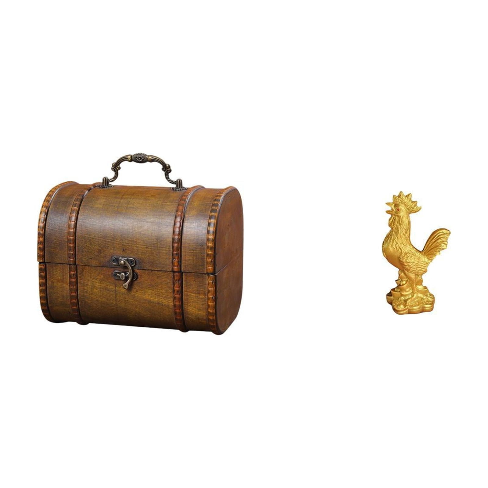 2 Pieces Jewelry Organizer Case Wooden Treasure Chest Chicken Sculpture ...