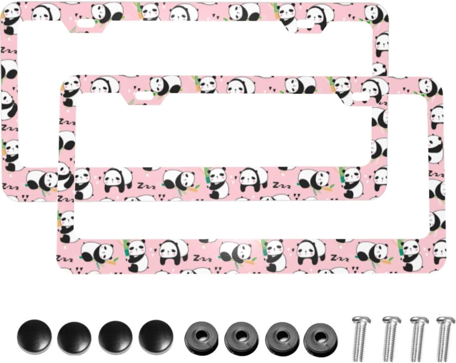 2 Pieces Kawaii Panda Bears Metal License Plate Frame with Screw Caps ...