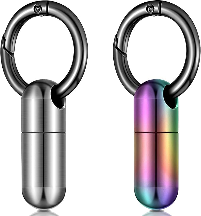 2 Pieces Keychain Pill Holder Tiny Keychain Pill Case Titanium Keychain ...