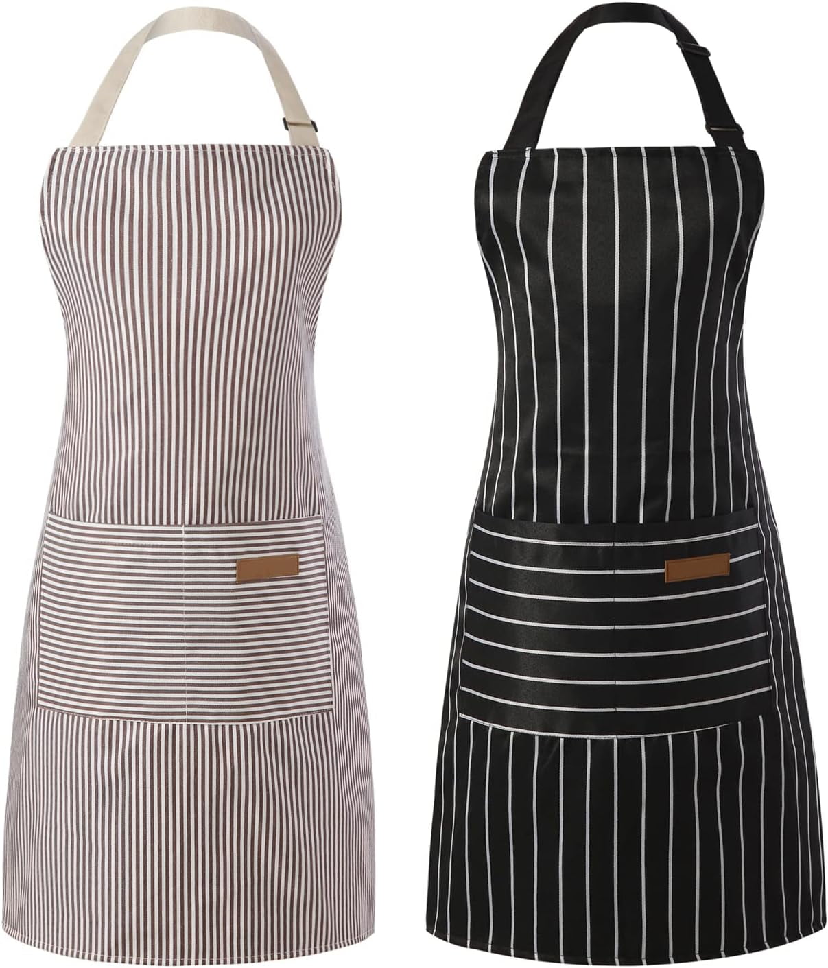 2 Pieces Kitchen Cooking Aprons, Cotton Polyester Blend Adjustable Bib ...