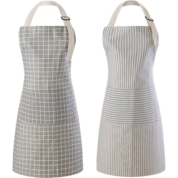 2 Pieces Kitchen Cooking Aprons, Waterproof Linen Adjustable Bib Aprons ...