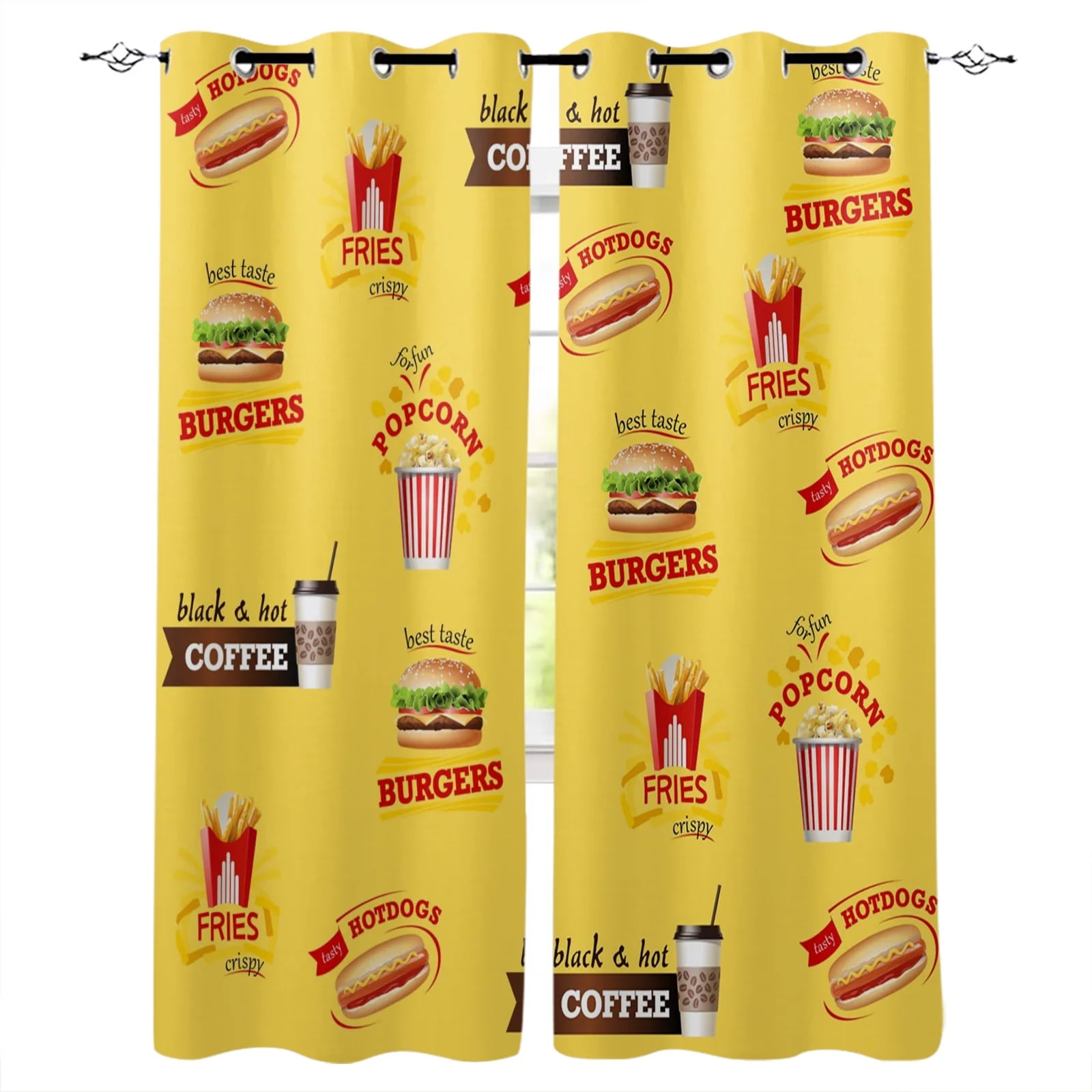 2 Pieces Kitchen Food Curtain Cake Donut Hot Dog Sandwich Curtain for ...