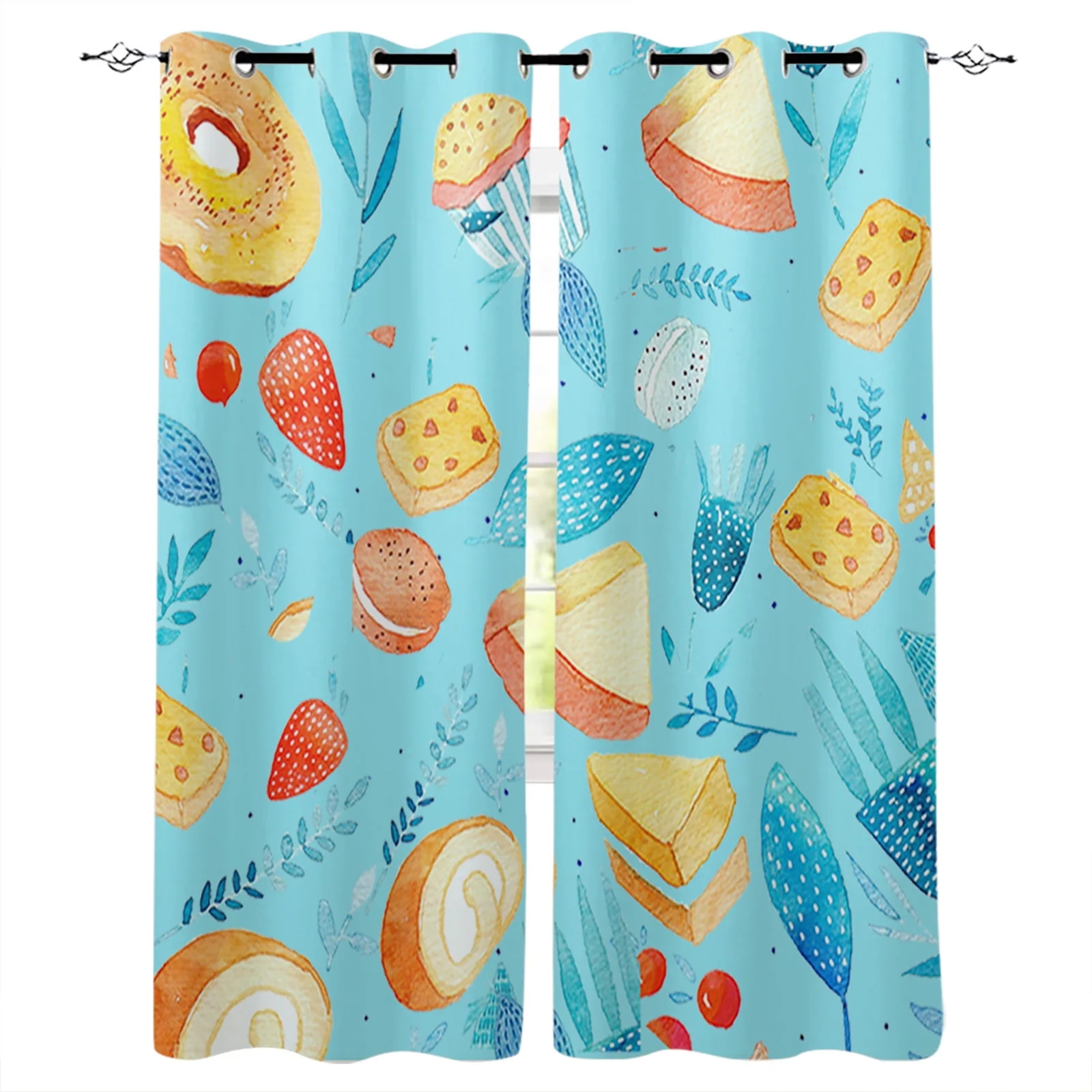 2 Pieces Kitchen Food Curtain Cake Donut Hot Dog Sandwich Curtain for ...