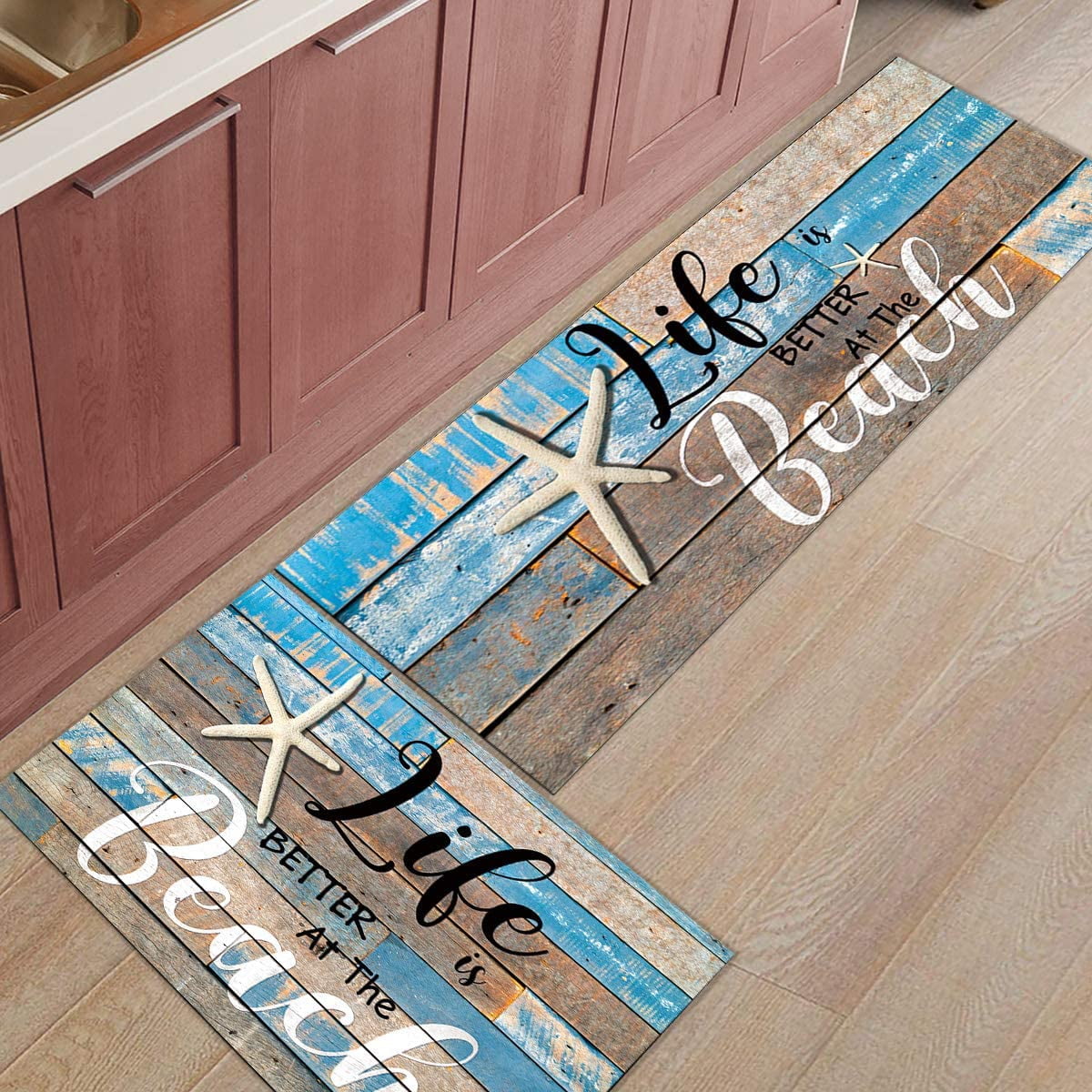 2 Pieces Kitchen Rug Mat Set Absorbent Soft Runner Carpets Ocean ...