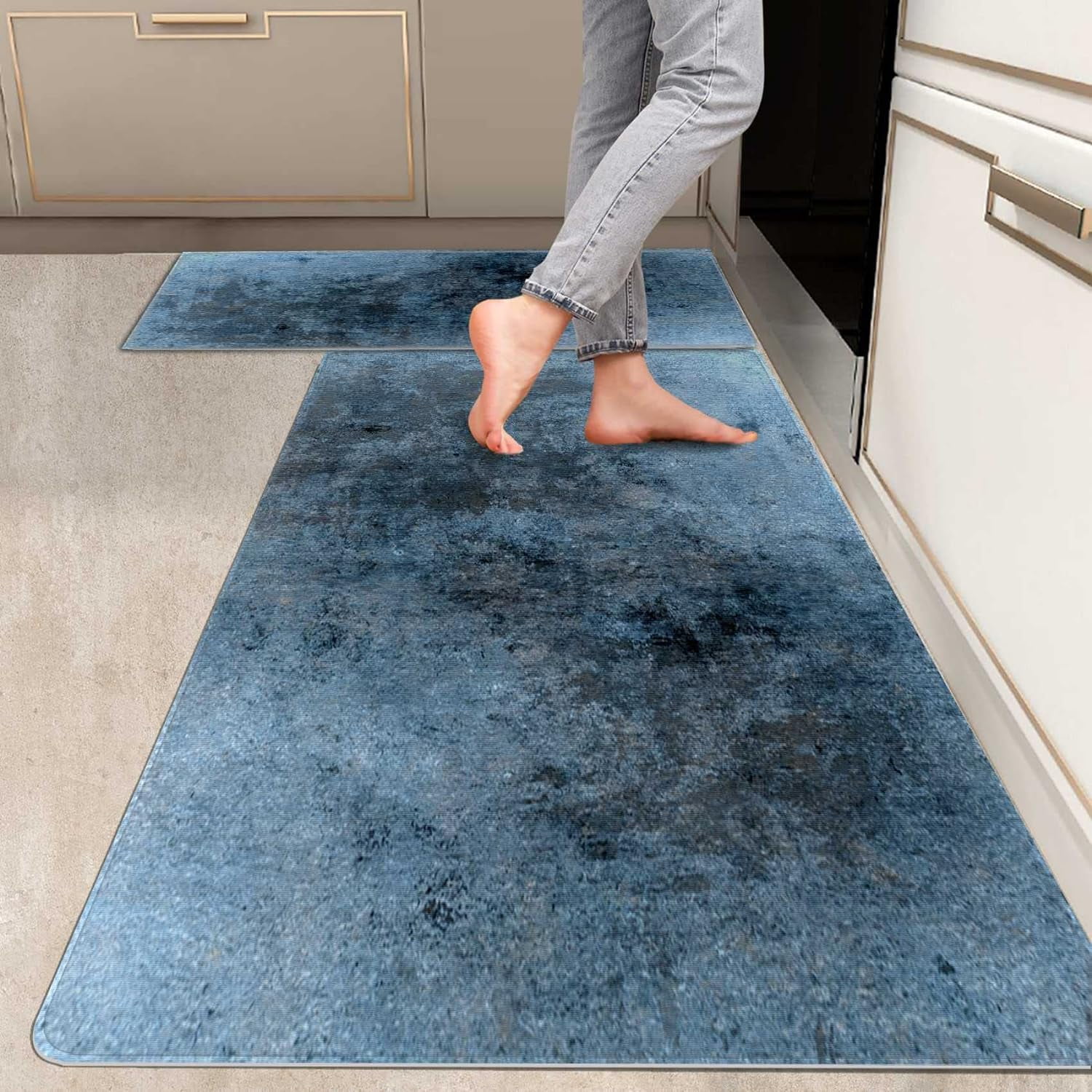 2 Pieces Kitchen Rugs, Abstract Anti Fatigue Non Slip Foam Cushioned ...