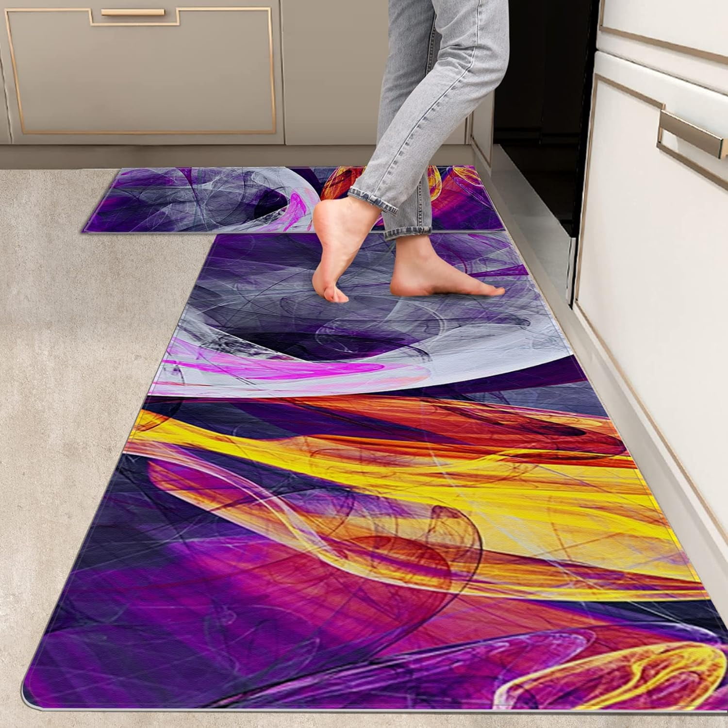 2 Pieces Kitchen Rugs, Abstract Anti Fatigue Non Slip Foam Cushioned ...