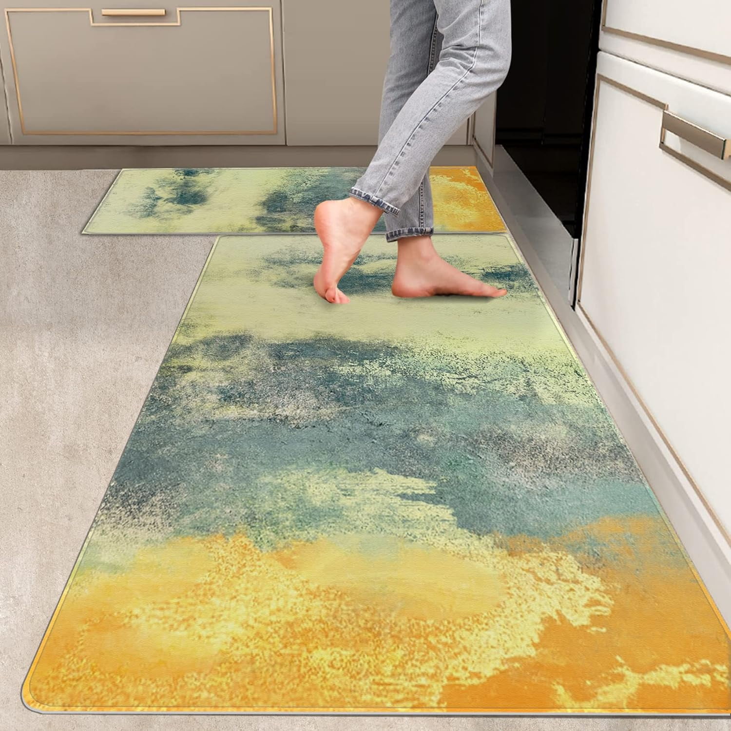 2 Pieces Kitchen Rugs, Abstract Anti Fatigue Non Slip Foam Cushioned ...