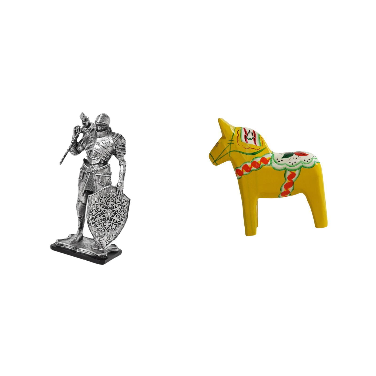 2 Pieces Knight Sculpture Swedish Horse Figurine Handcrafted Resin ...