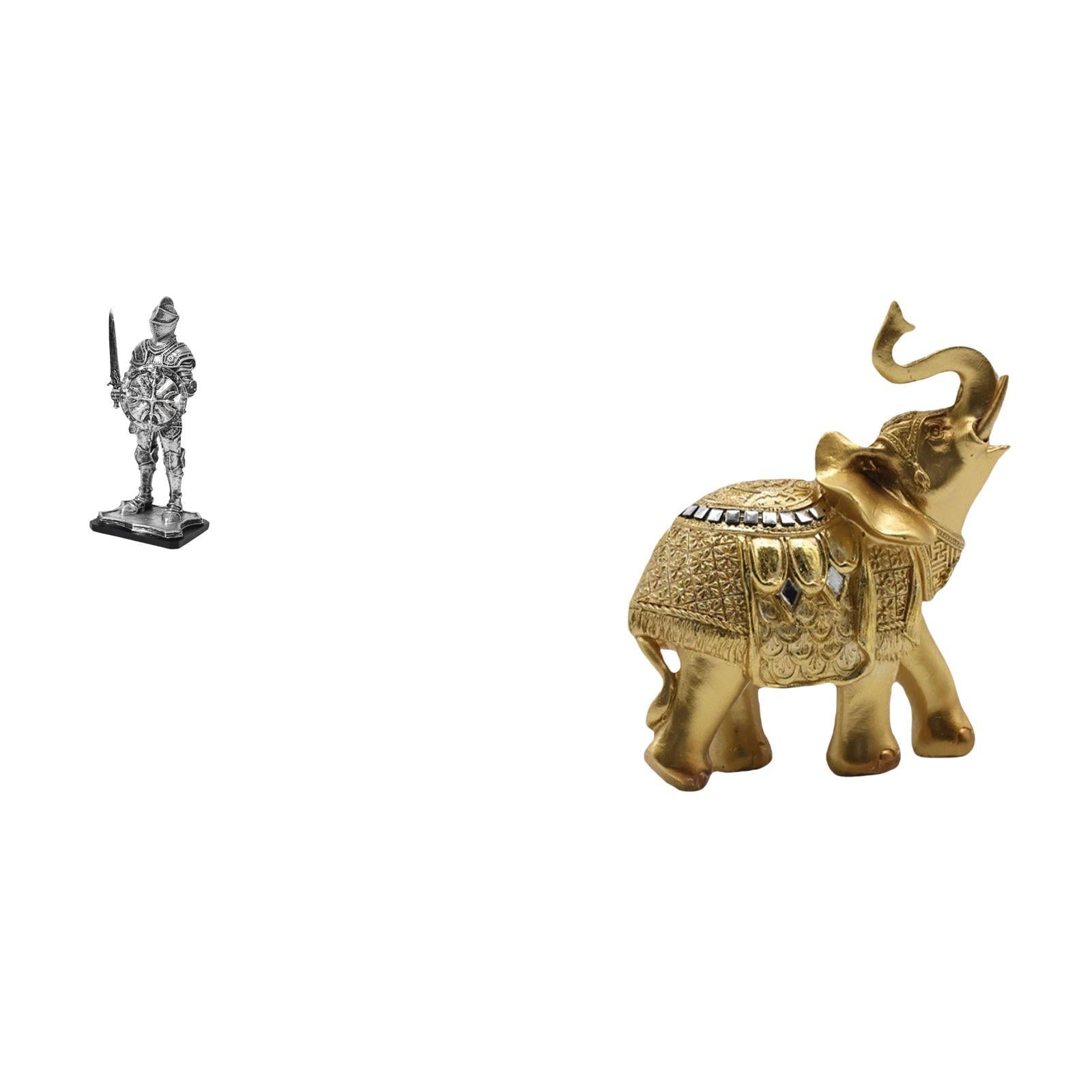 2 Pieces Knight Statue Elephant Figurine Desktop Ornament Resin ...
