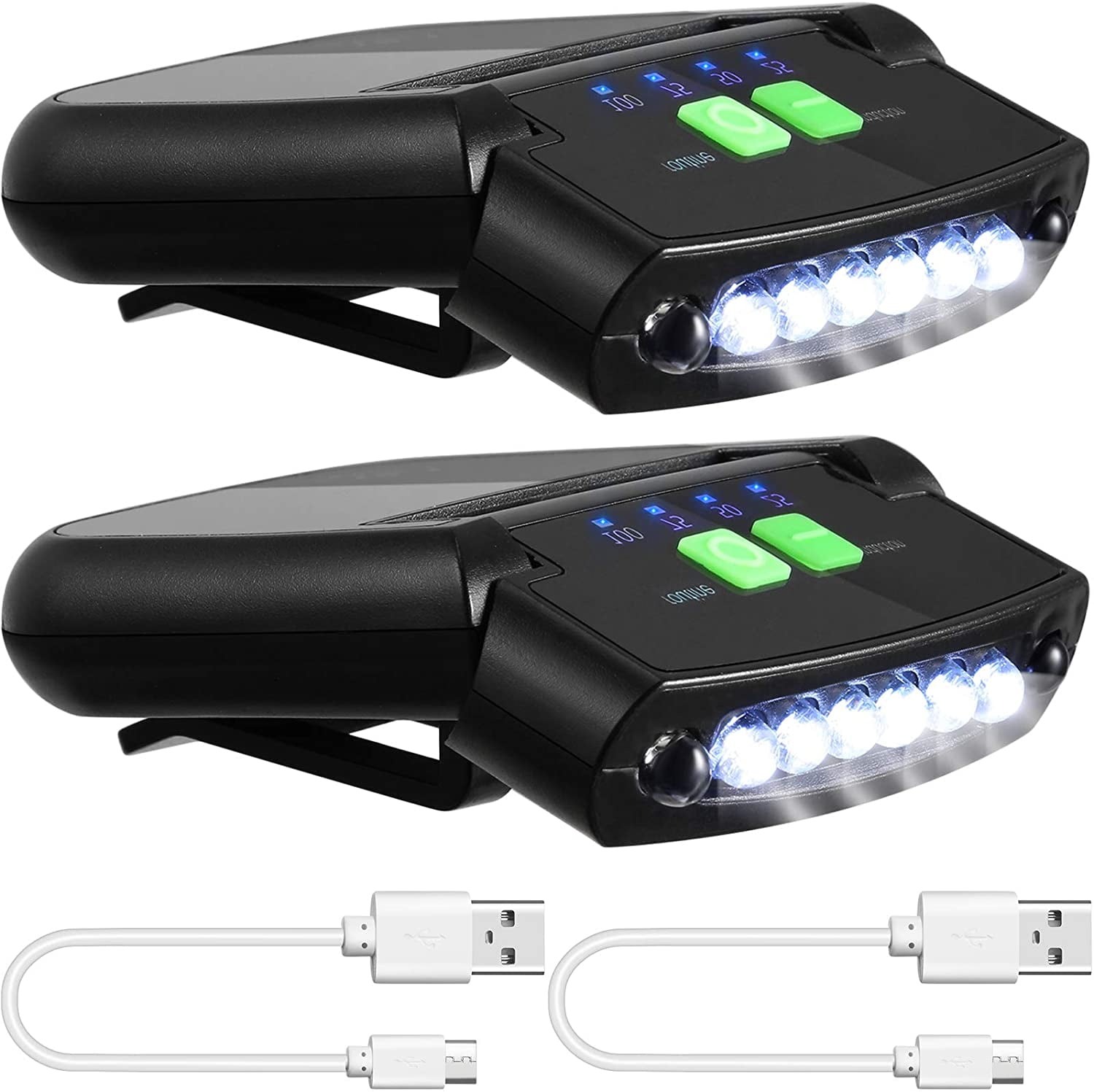 2 Pieces LED Clip on Cap Lights USB Rechargeable Cap Flashlight Clip ...