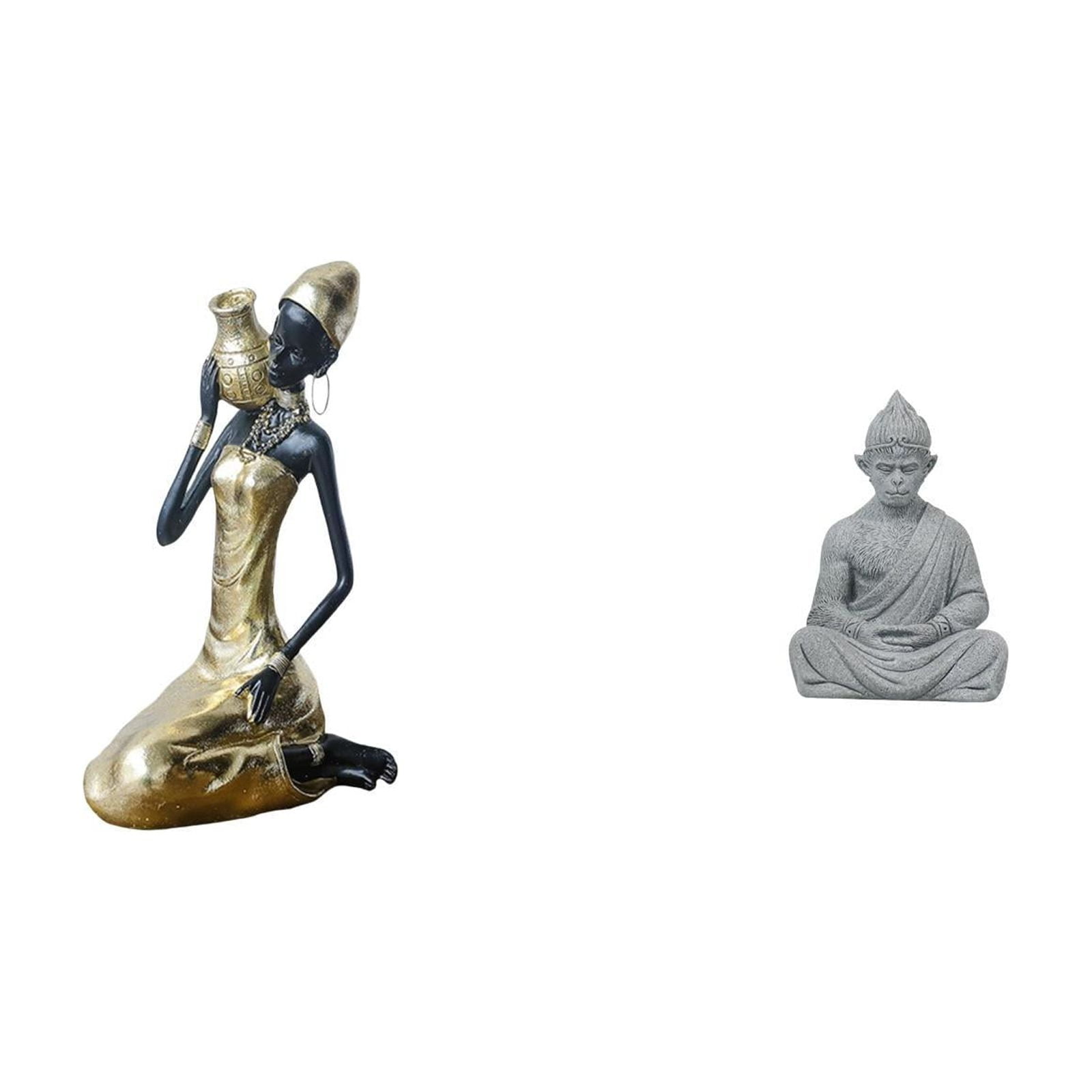 2 Pieces Lady Statue Monkey Buddha Figurine Resin Material Collectible ...