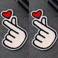 2 Pieces Large Finger Heart Embroidered Iron-On Patches for Backpack ...