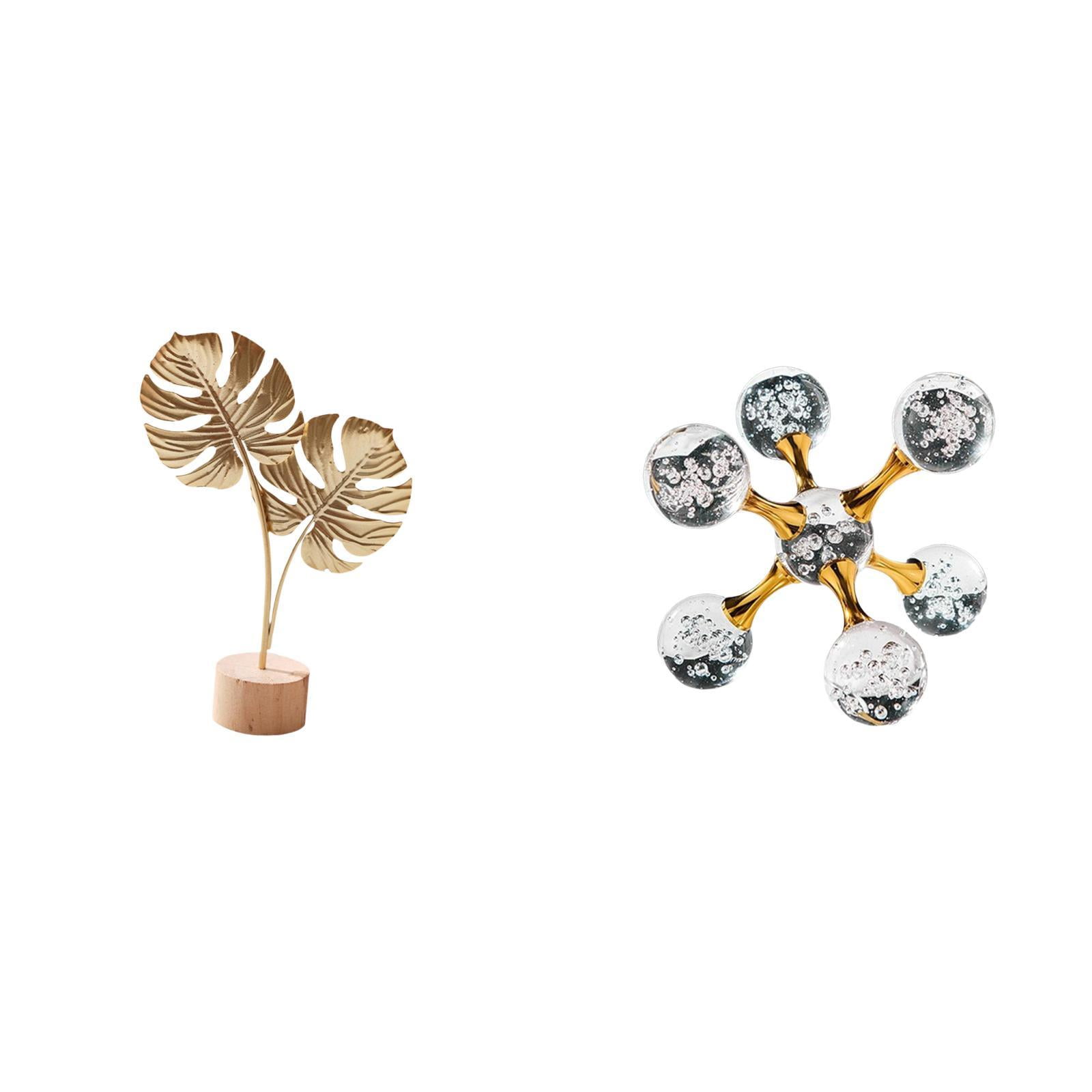 2 Pieces Leaf Statue Bubble Sphere Figurine Artistic Iron Glass ...