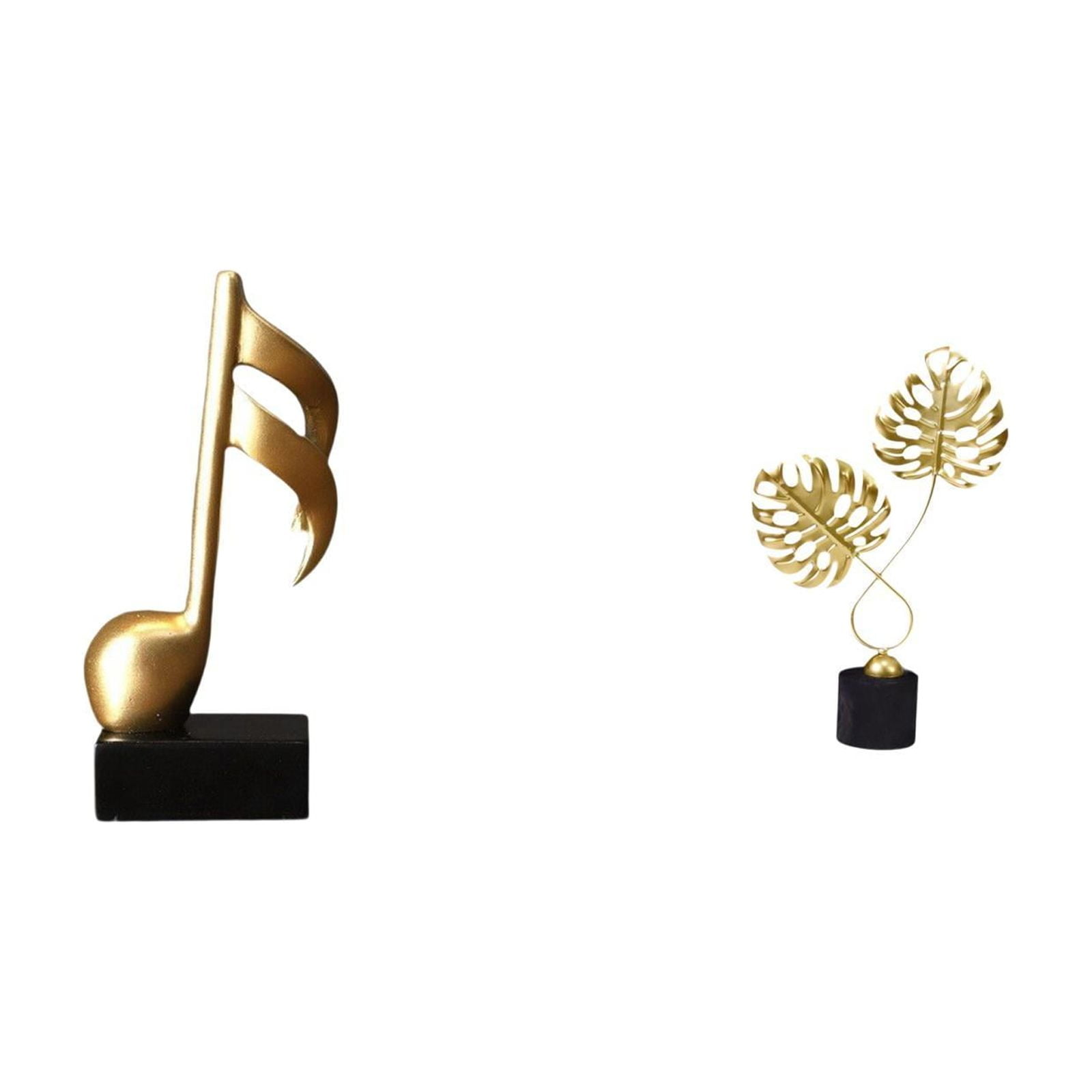 2 Pieces Leaf Statue Music Note Sculpture Desktop Figurine Modern Resin ...