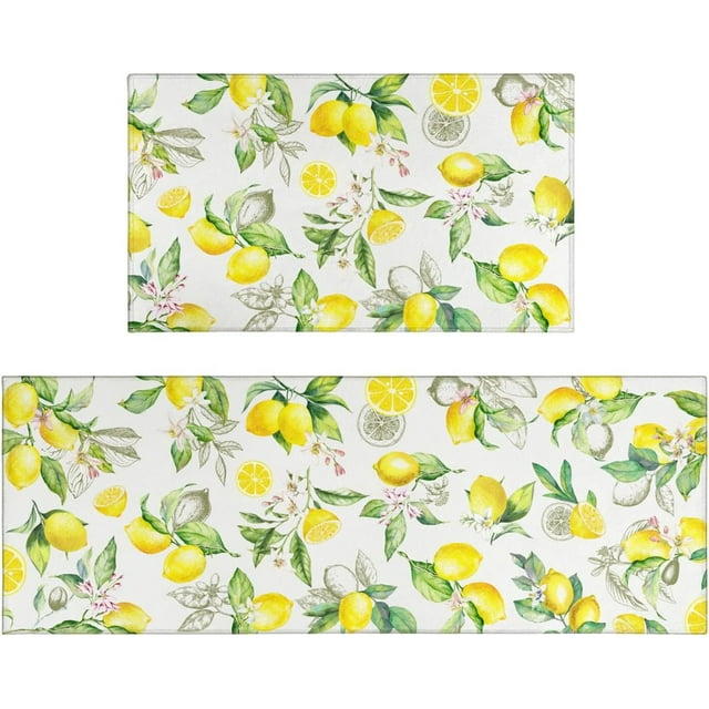 2 Pieces Lemon Kitchen Rug Lemon Anti Fatigue Mat Non Skid Washable ...