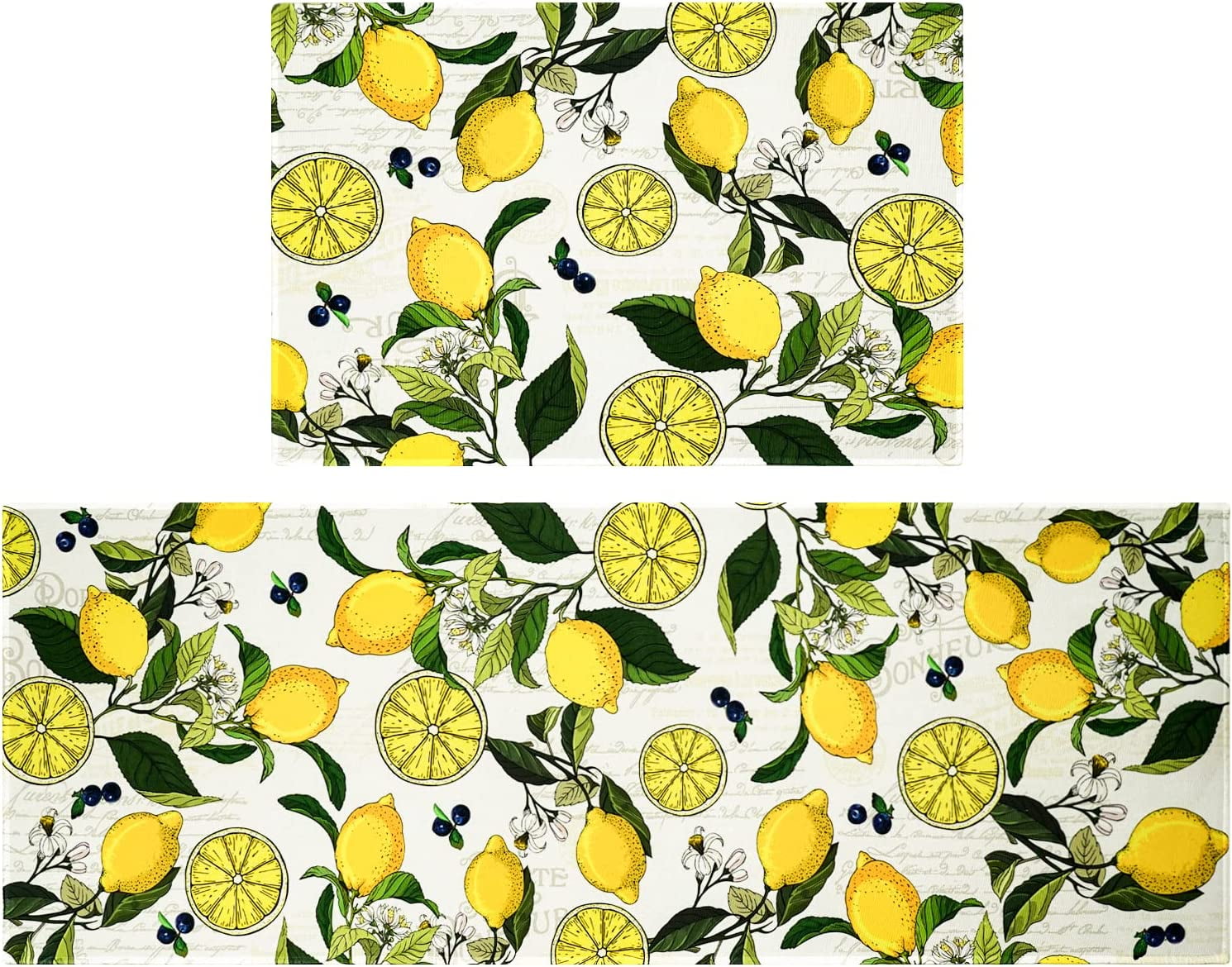 2 Pieces Lemon Kitchen Rug Vintage Lemon Anti Fatigue Mat Non Skid ...