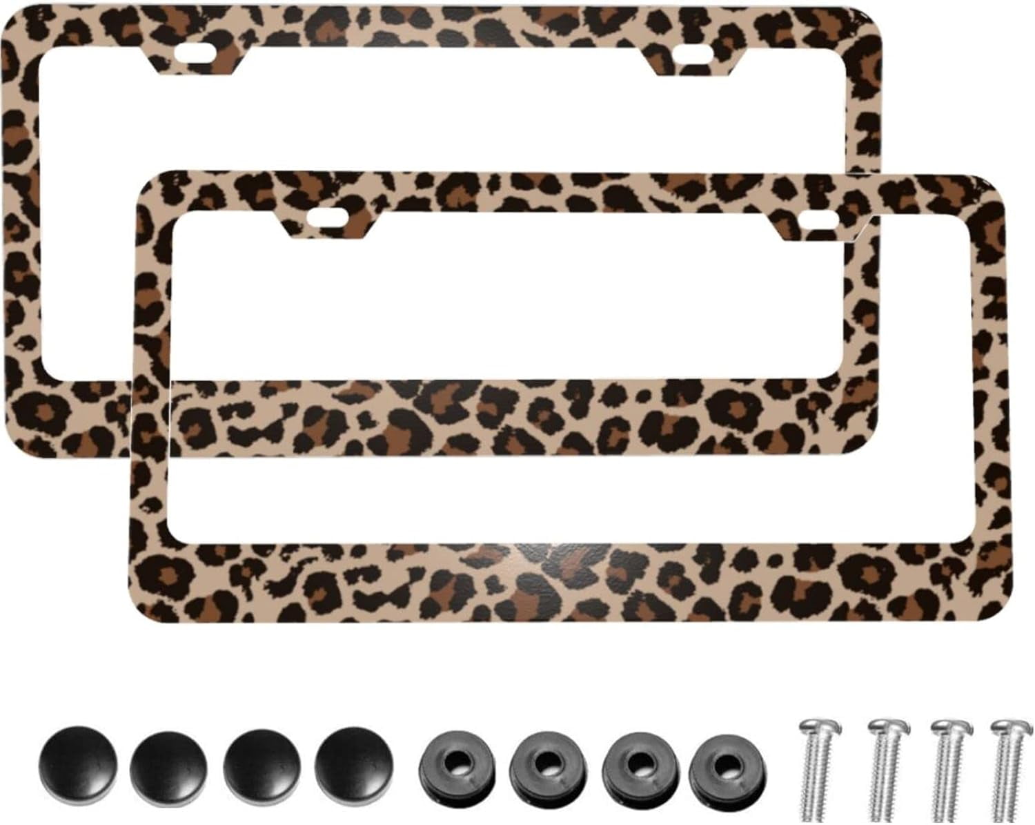 2 Pieces Leopard Pattern Design Metal License Plate Frame with Screw ...