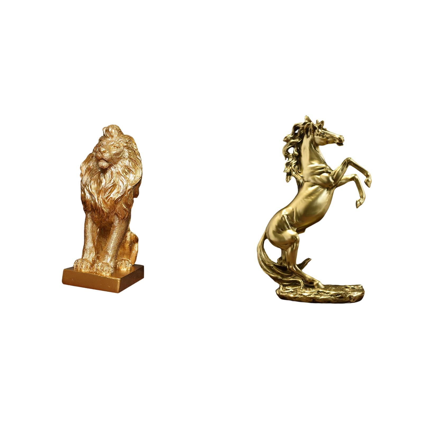 2 Pieces Lion Sculpture Horse Figurine Desk Ornament Lightweight Resin ...