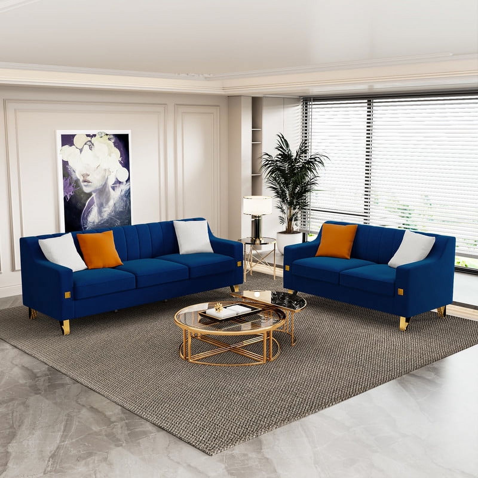 Modern Dutch Fluff Sofa Set of 3, Upholstered Sofa with Solid Wood Legs ...