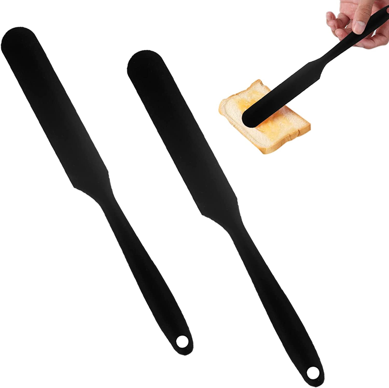 2 Pieces Long Handle Silicone Jar Spatula Non-Stick Rubber Scraper ...
