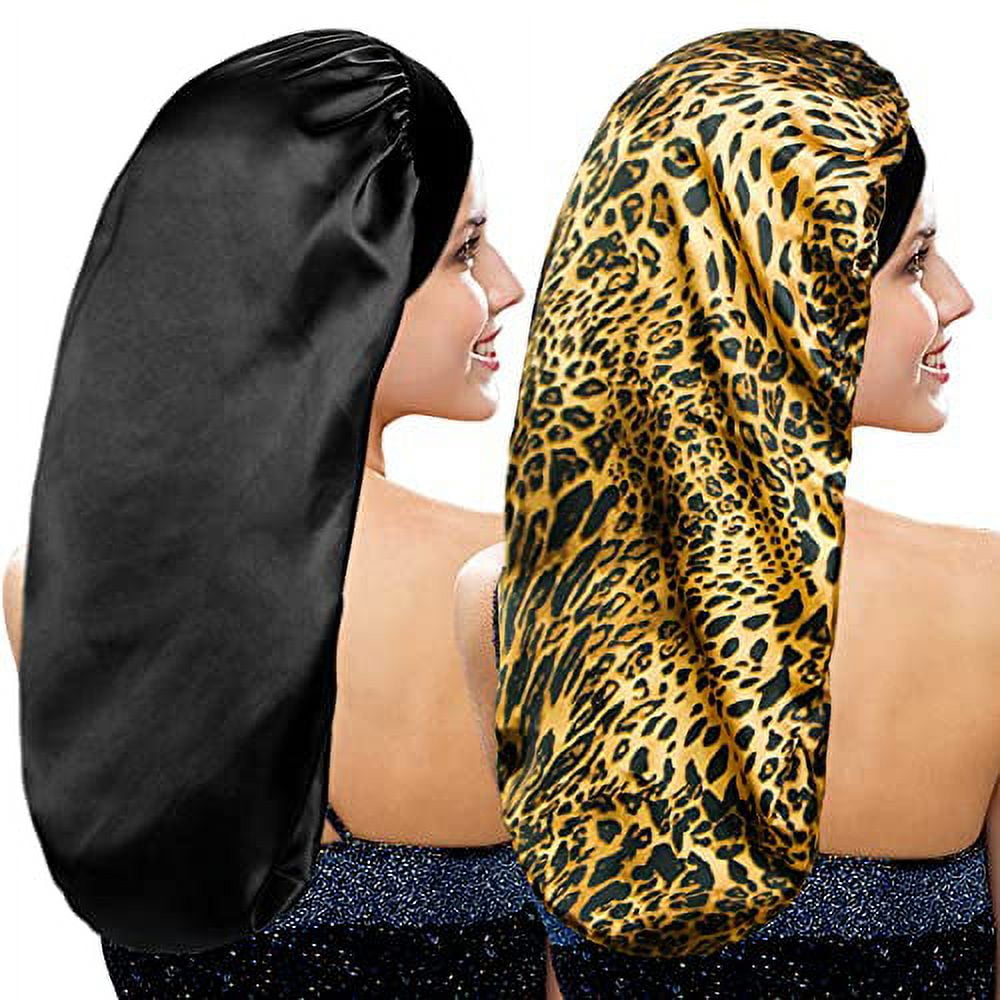 2 Pieces Long Silky Sleep Bonnet for Curly Hair, Extra Large Women Hair ...