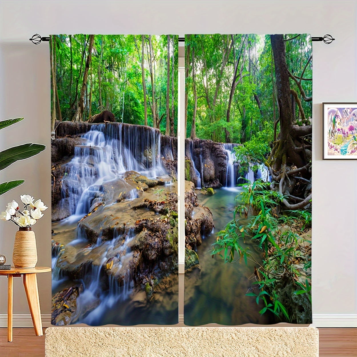 2 Pieces Lush River Scenery Landscape Curtains rative Rod Pocket Window ...