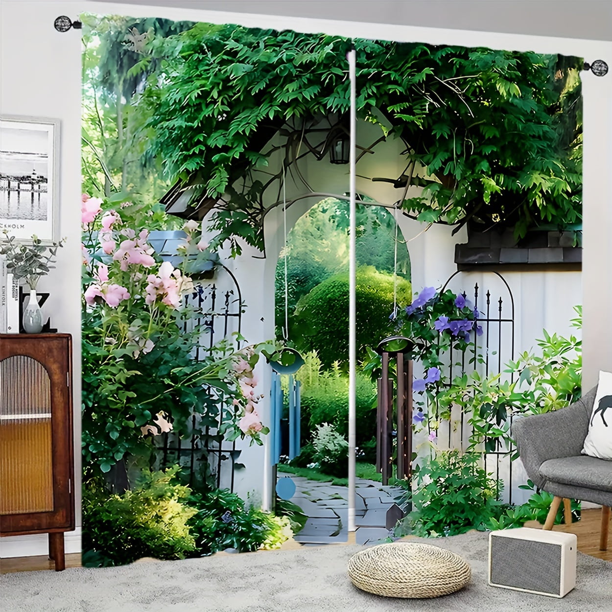 2 Pieces Lush River Scenery Landscape Curtains rative Rod Pocket Window ...