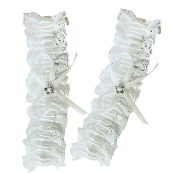 2 Pieces Luxurious Ruffle Lace Embellished Bridal Leg Band With Bowknot ...