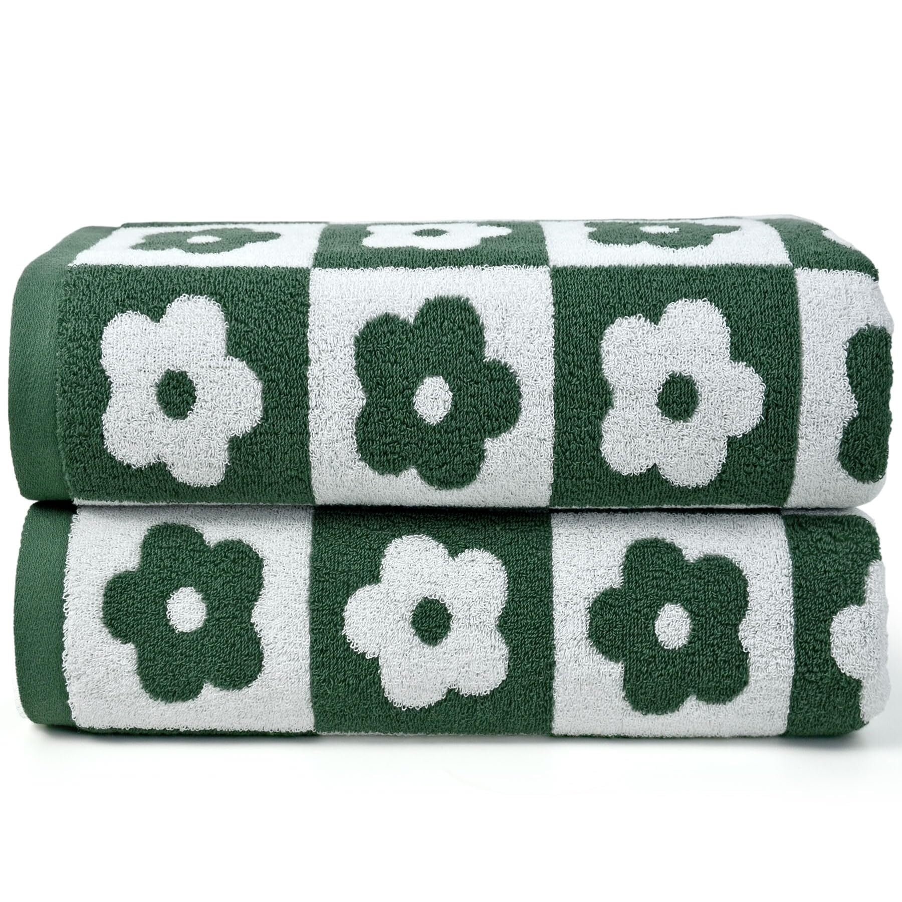 2-Pieces Luxury Bath Towels Checkered Floral, Pink Shower Towel for ...