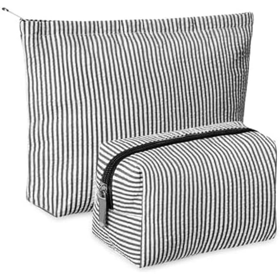 2 Pieces Makeup Bag Set Cute Cosmetic Pouch for Women Seersucker Travel ...