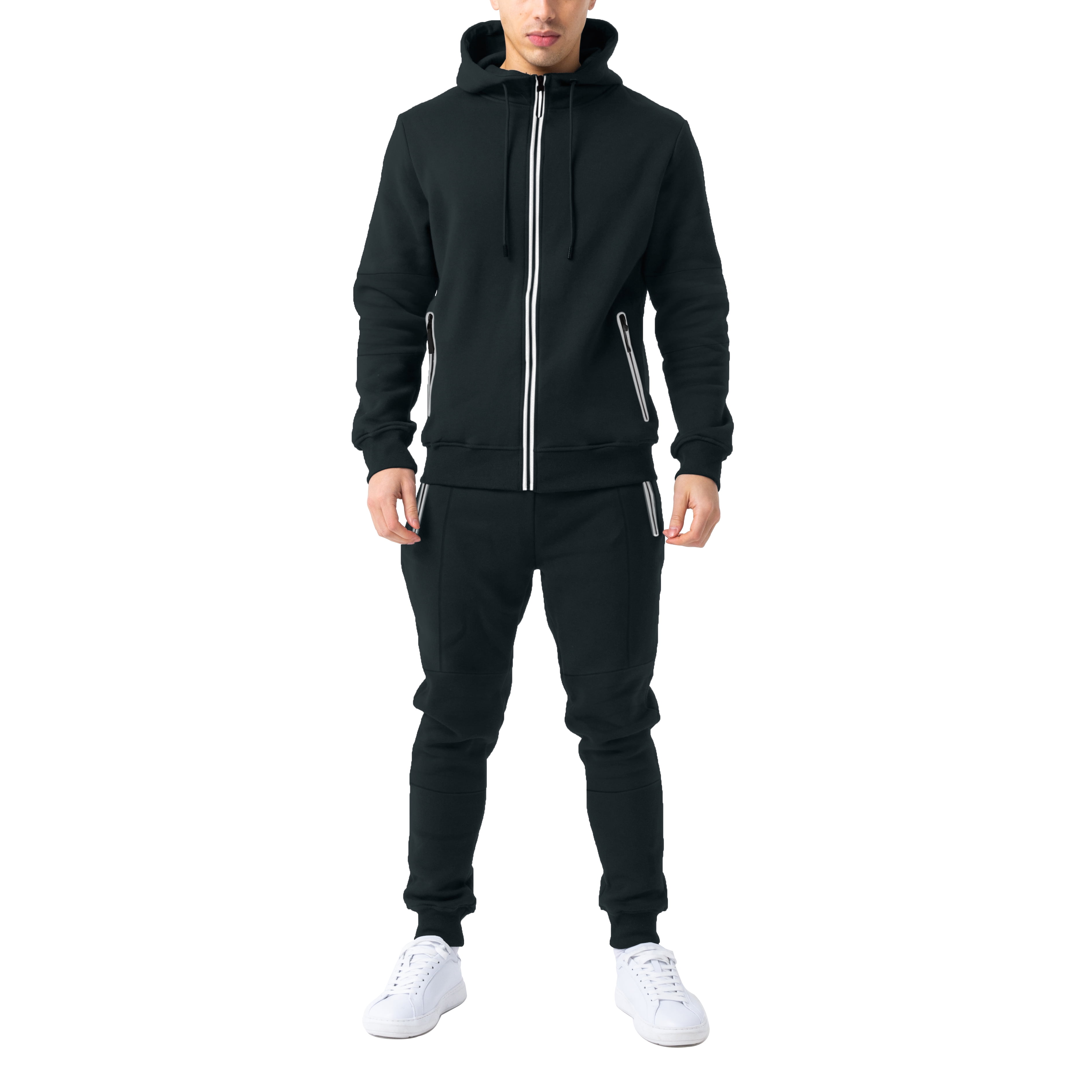 2-Pieces Men Cozy Slim Fit Active Athletic Full Zip Hoodie and Jogger ...