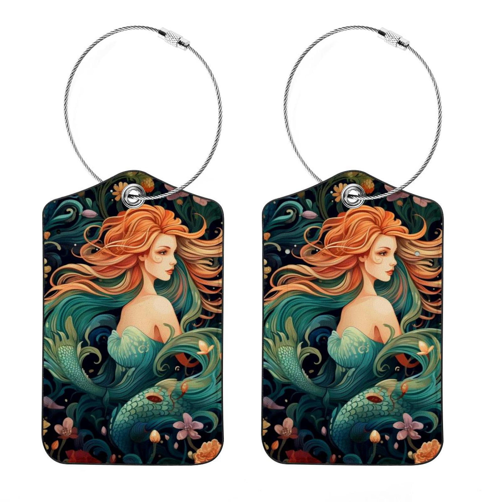 2 Pieces Mermaid Luggage Tags with Full Back Privacy Cover /Steel Loops ...